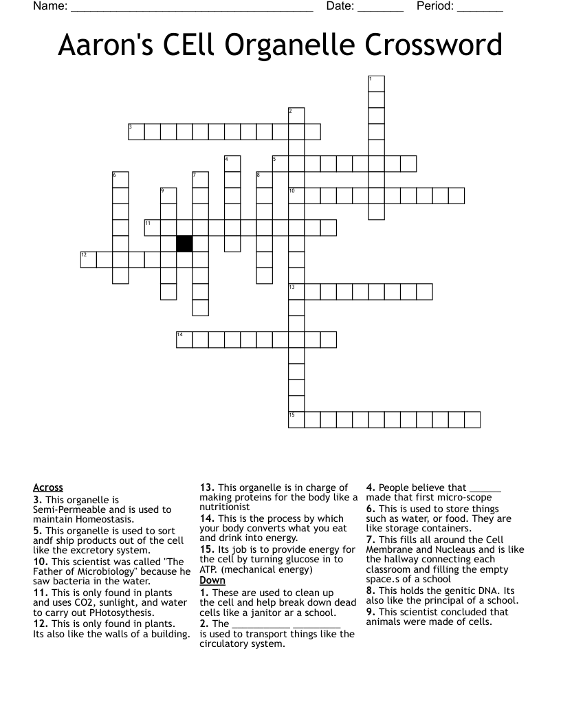 Aaron's CEll Organelle Crossword - WordMint