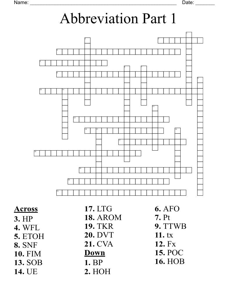 Abbreviation Part 1 Crossword WordMint