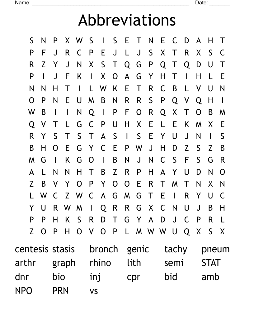 Abbreviations Word Search WordMint