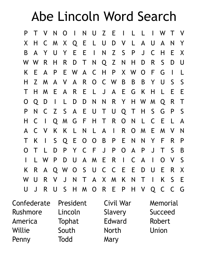 Abe Lincoln Word Search - WordMint