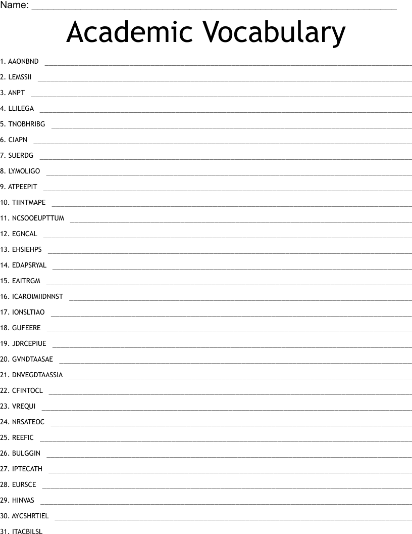 Academic Vocabulary Word Scramble - WordMint