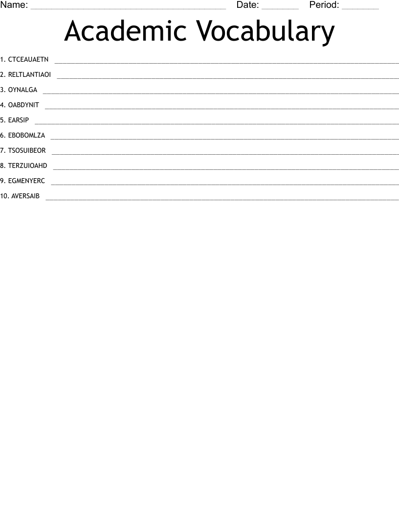 Academic Vocabulary Word Scramble - WordMint