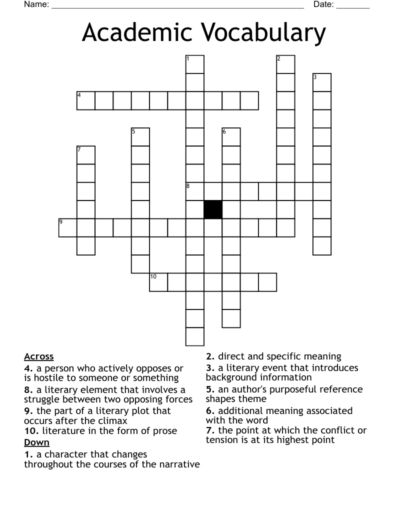 Academic Vocabulary Crossword - WordMint