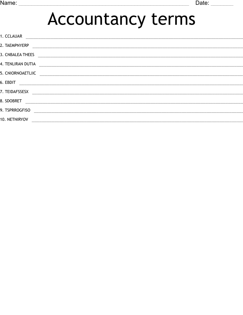 Accountancy terms Word Scramble - WordMint