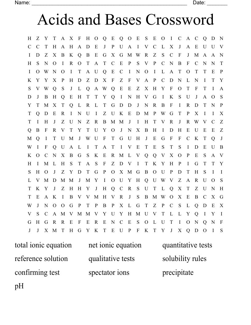 Acids and Bases Crossword Word Search - WordMint