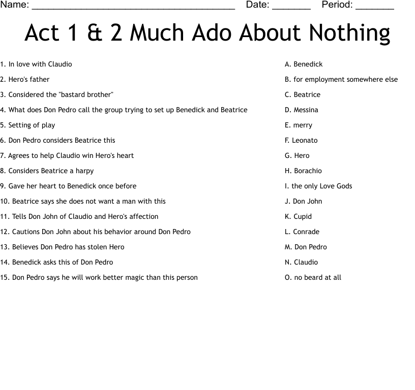 Much Ado About Nothing Word Search - WordMint
