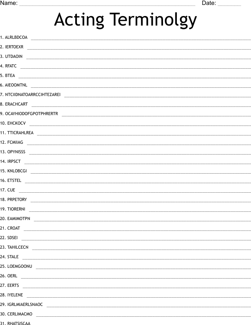 Acting Terminolgy Word Scramble - WordMint