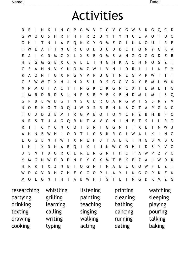 Activities Word Search WordMint
