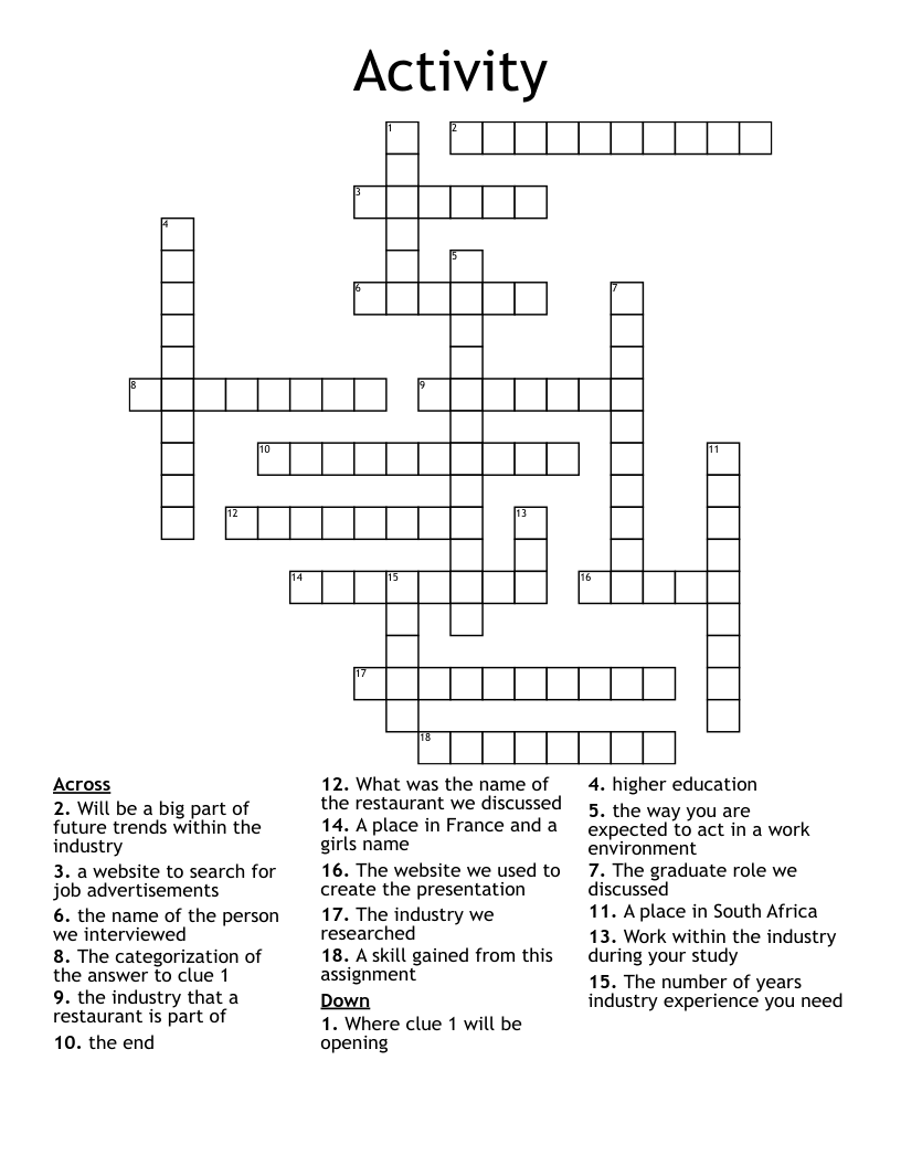 Activity Crossword - WordMint