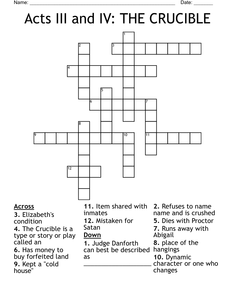 Acts III and IV: THE CRUCIBLE Crossword - WordMint