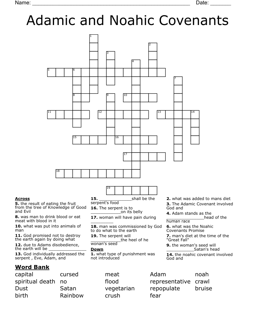 Adamic and Noahic Covenants Crossword - WordMint