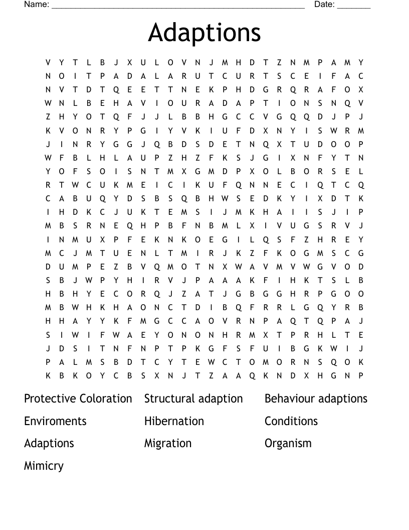 Adaptions Word Search - WordMint