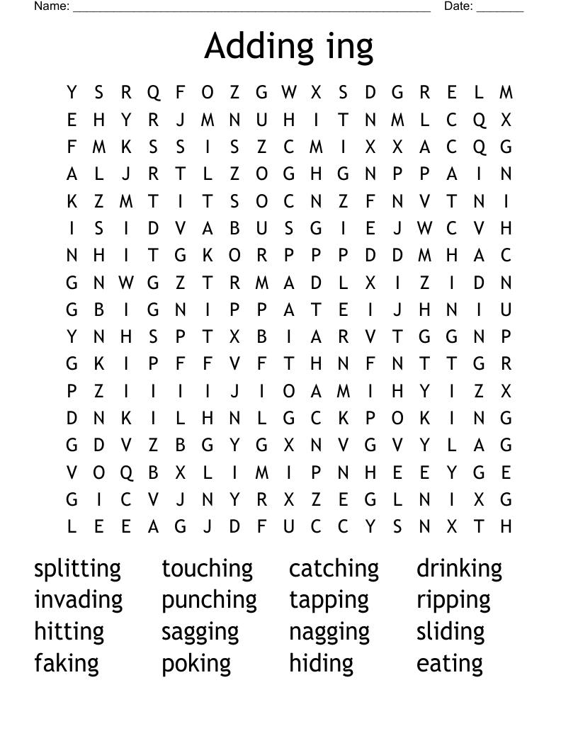 Adding Ing Word Search WordMint