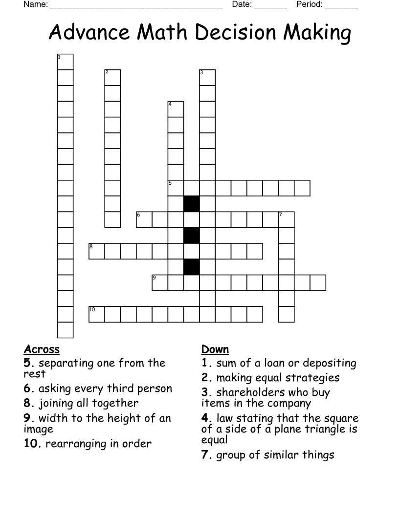 Advance Math Decision Making Crossword WordMint