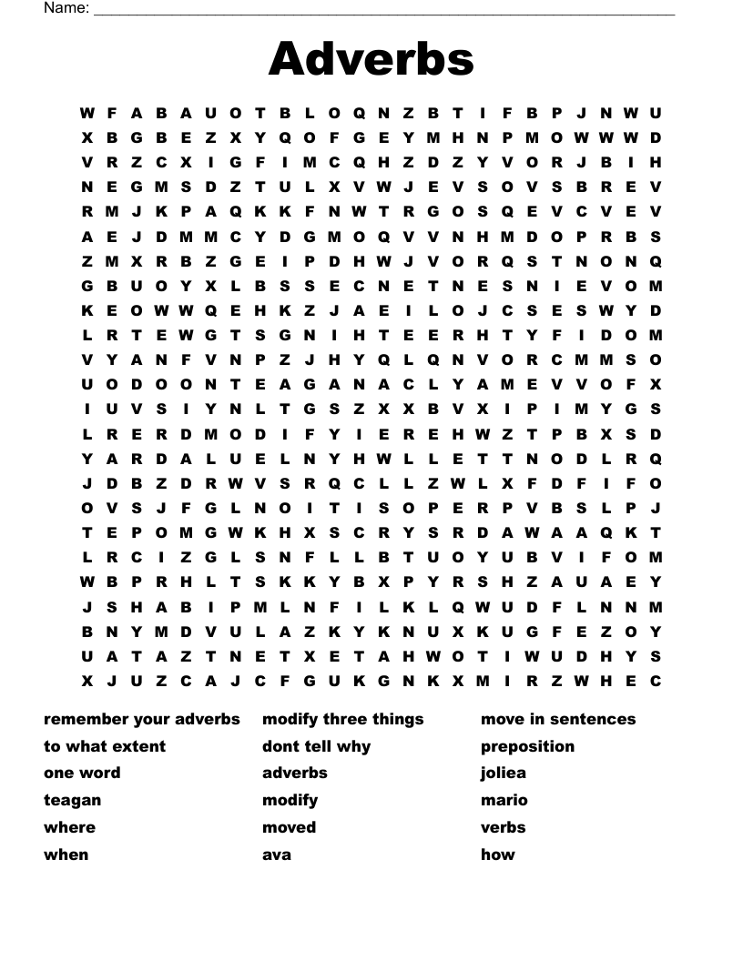 Adverbs Word Search - WordMint