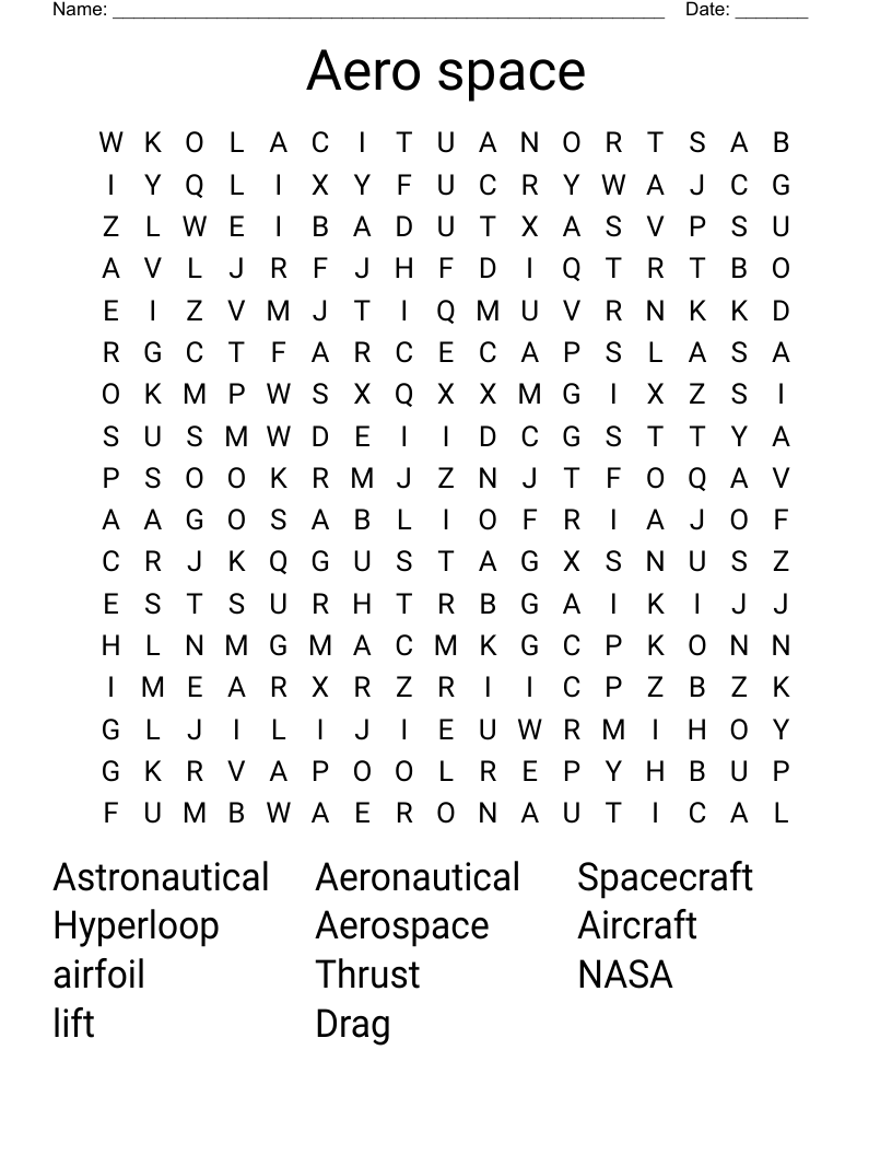 Aero space Word Search - WordMint