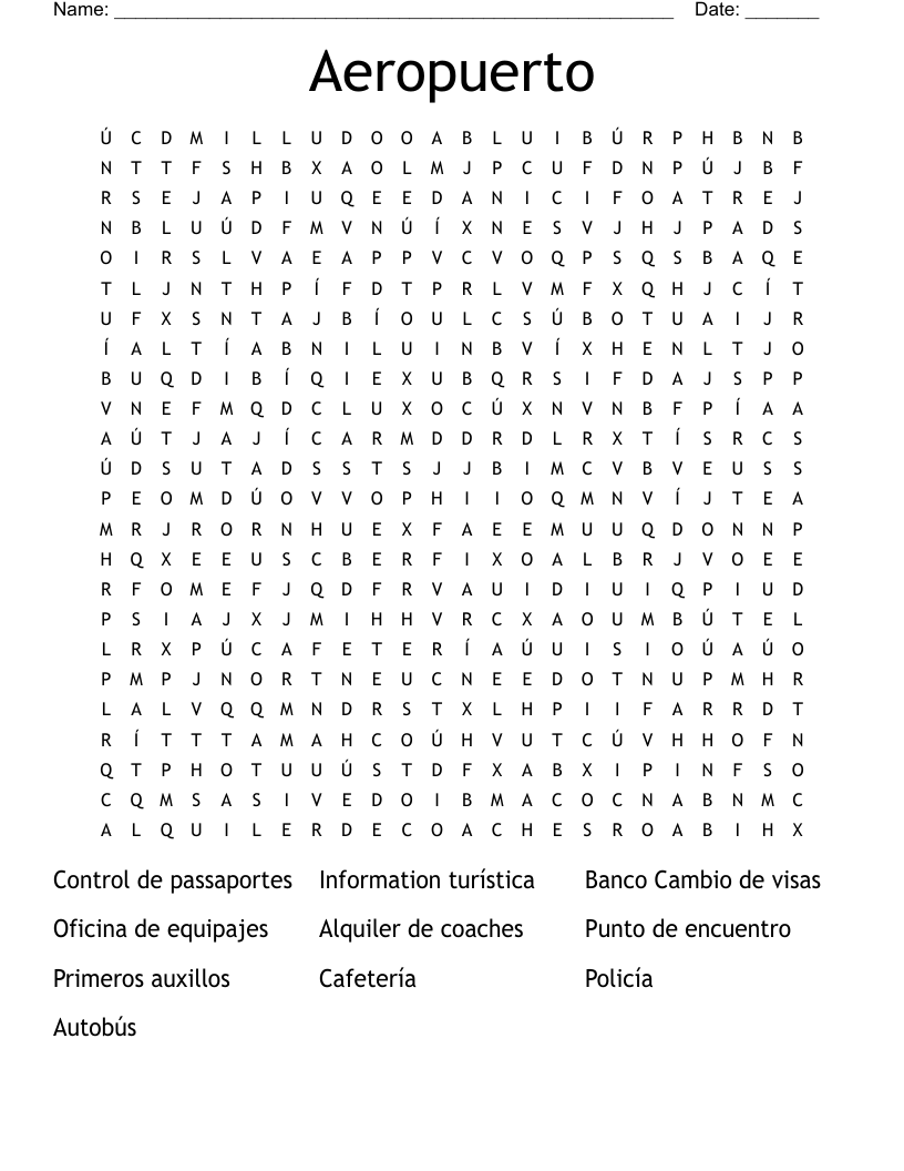 Aeropuerto Word Search - WordMint