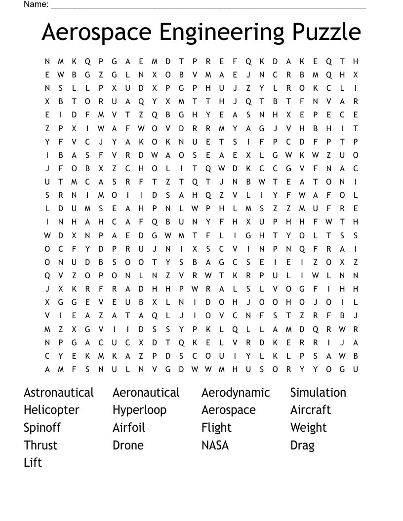 Aerospace Engineering Puzzle Word Search - WordMint