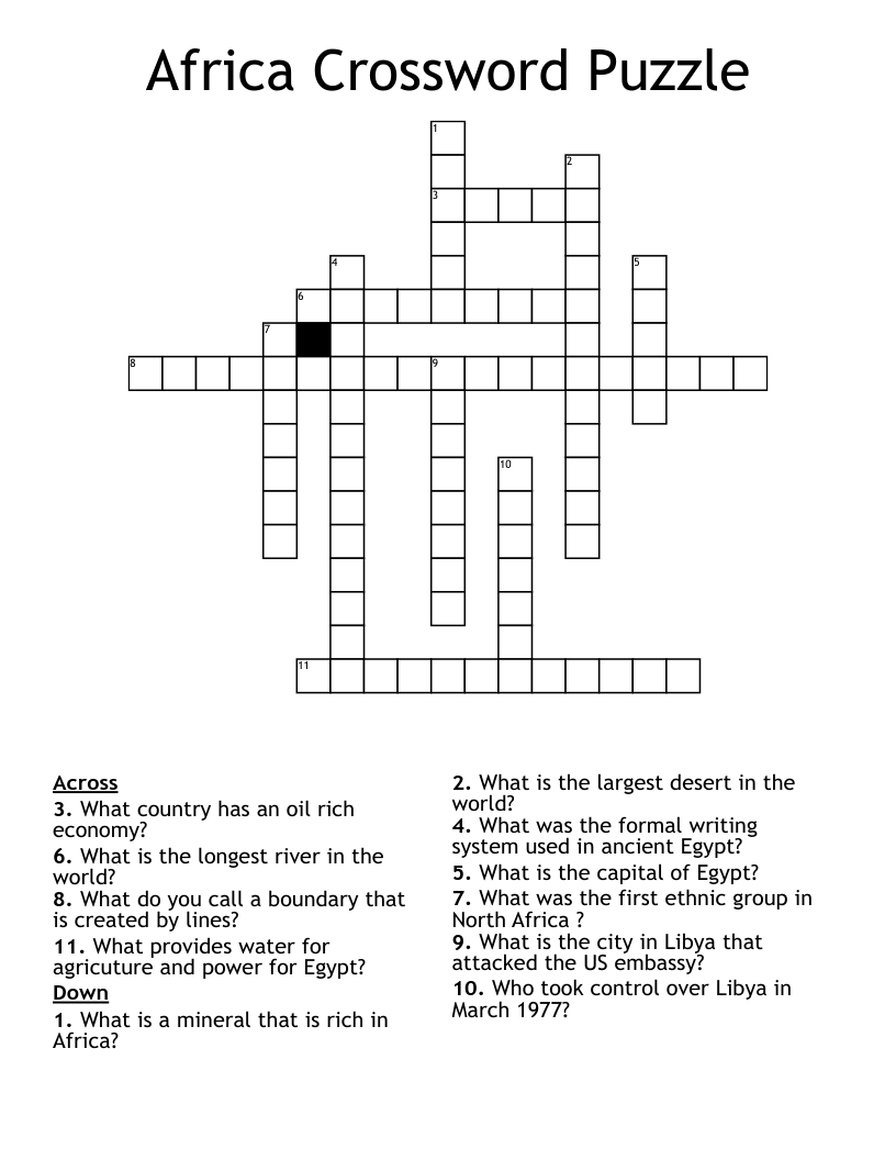 Africa Crossword Puzzle WordMint