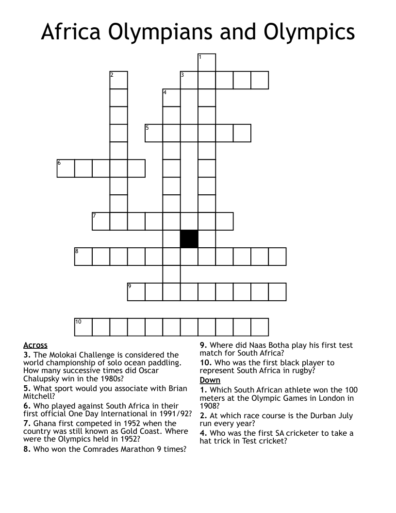 Africa Olympians and Olympics Crossword - WordMint