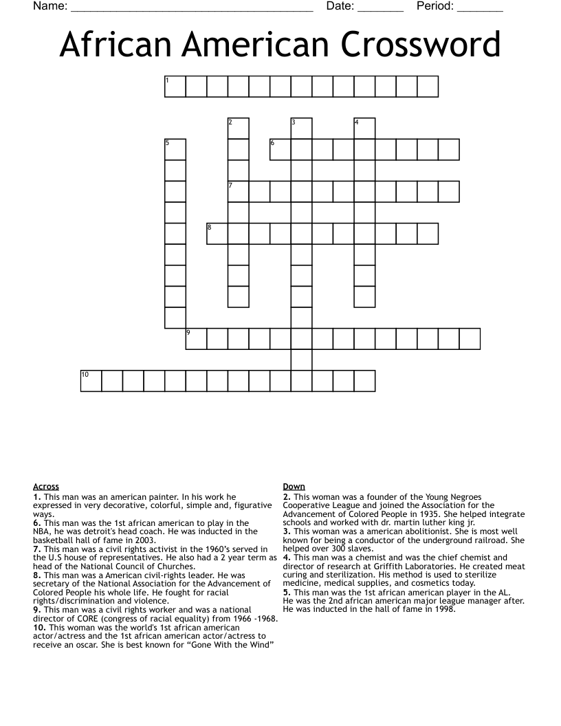 African American Crossword - WordMint