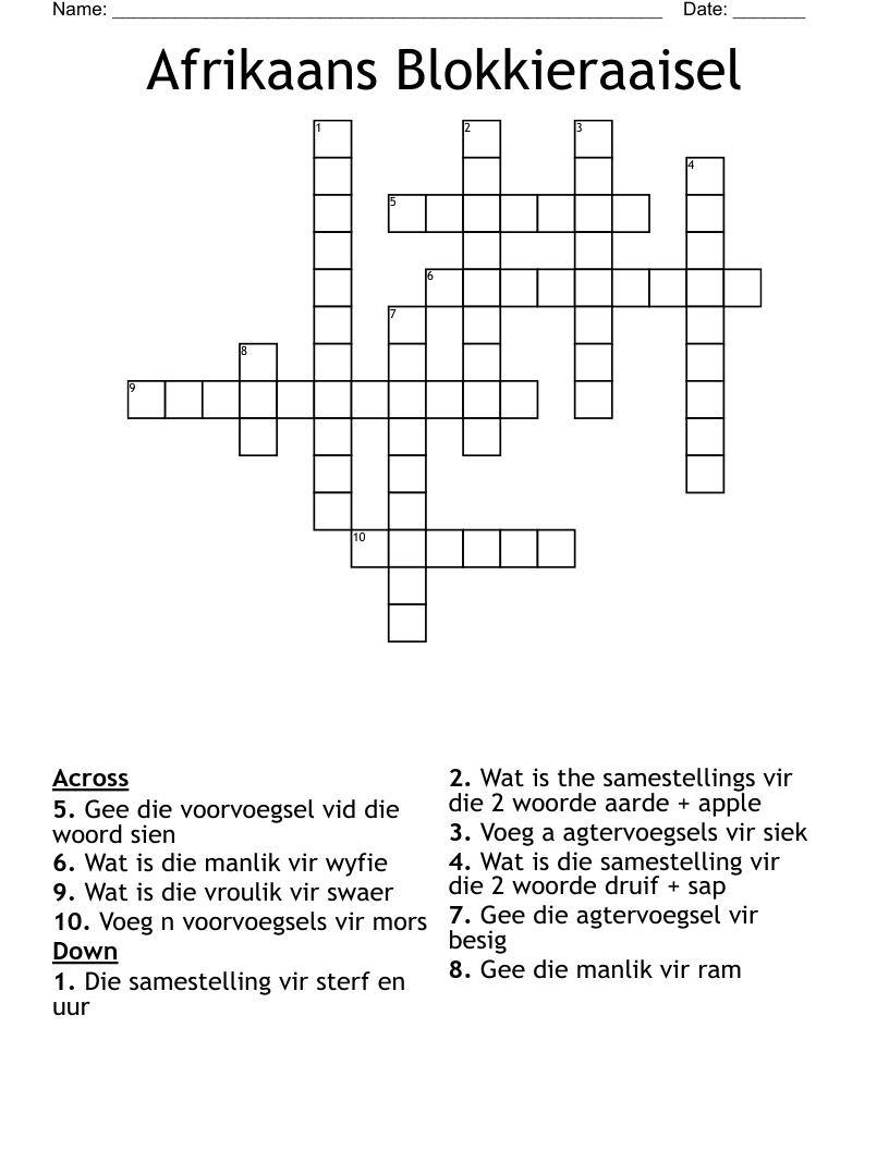 Afrikaans Crossword Puzzle WordMint
