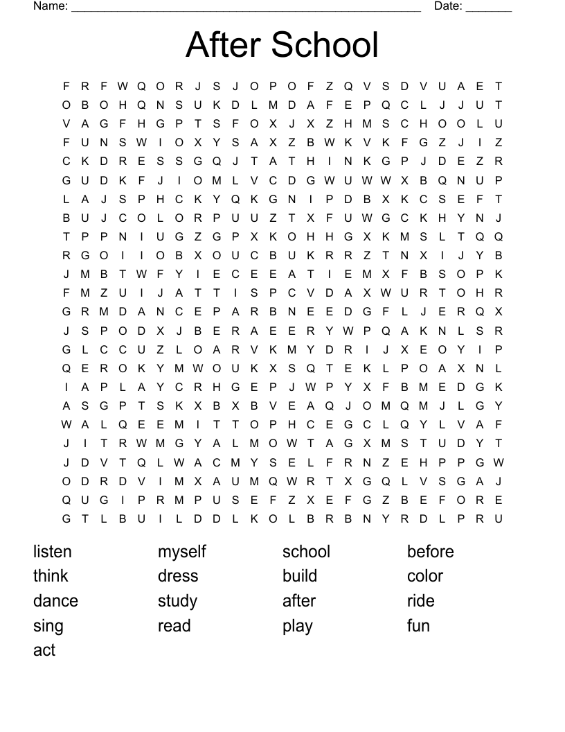 After School Word Search - WordMint