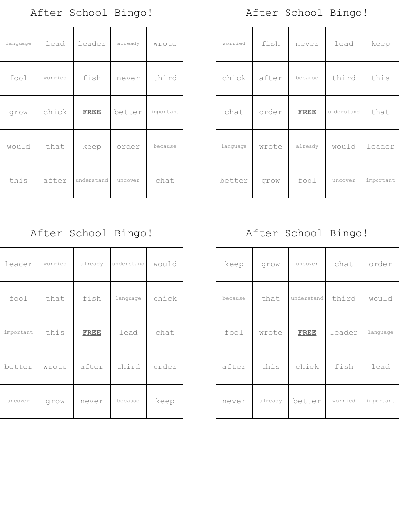 After School Bingo! - WordMint