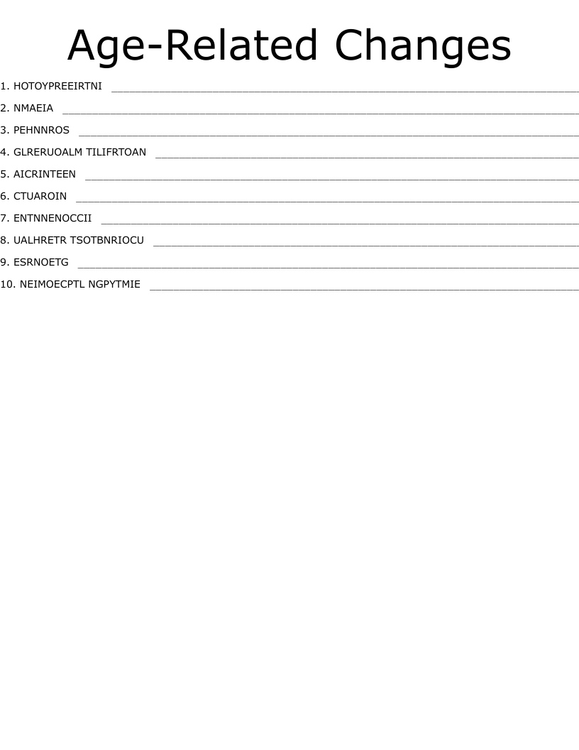 Age-Related Changes Word Scramble - WordMint