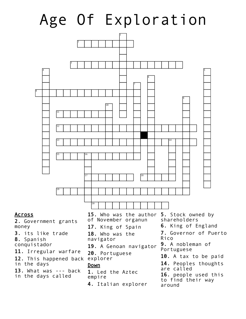Age Of Exploration Crossword - WordMint