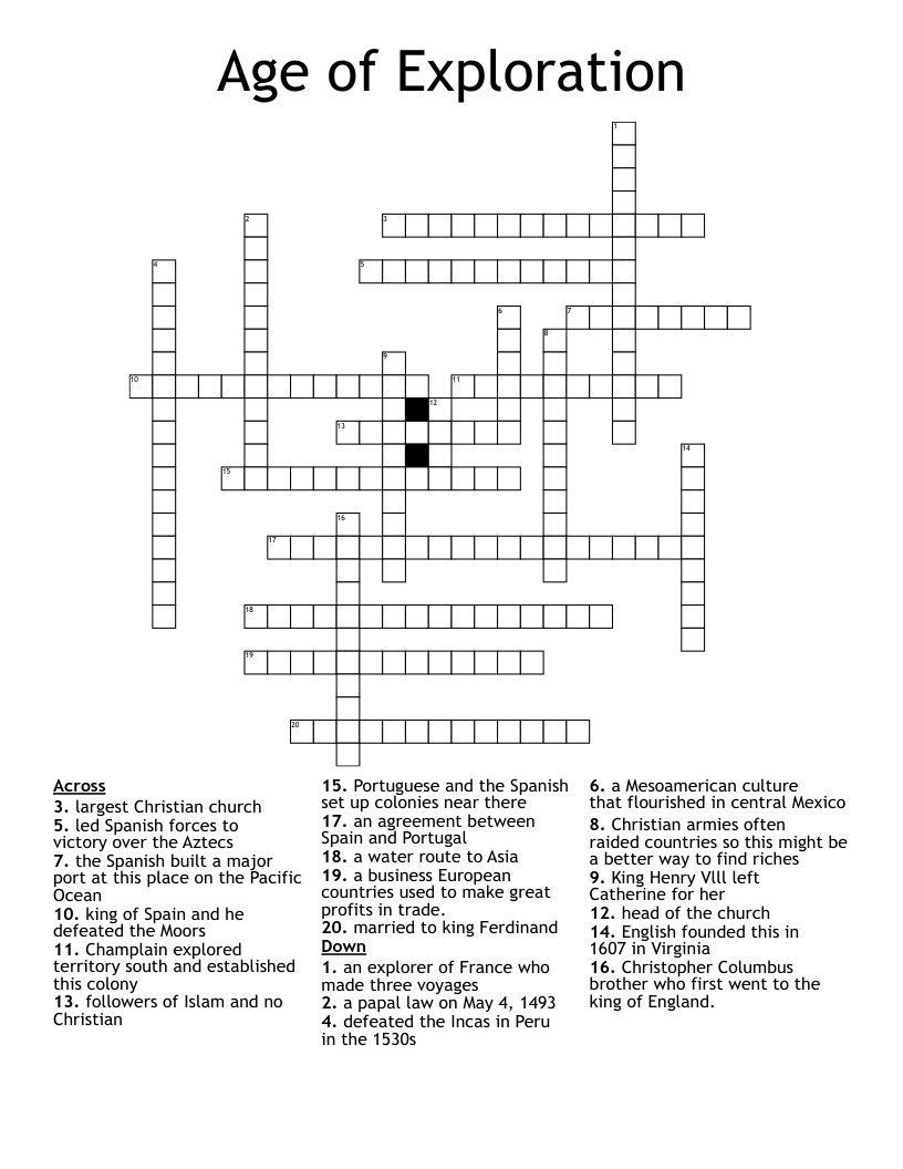 Age of Exploration Crossword - WordMint