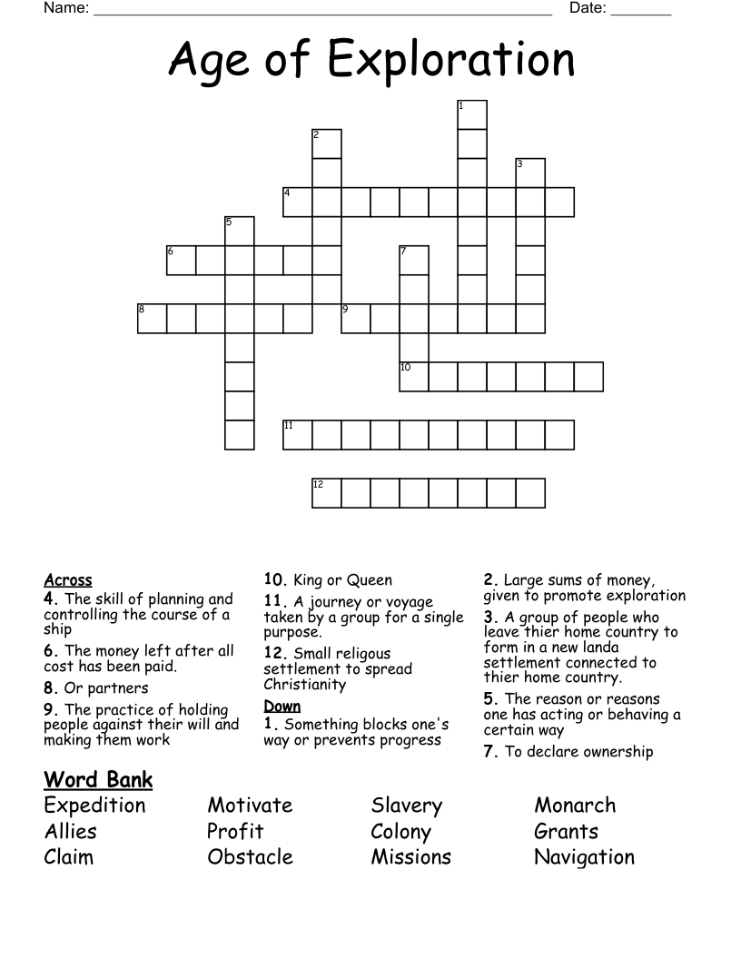 Age of Exploration Crossword - WordMint