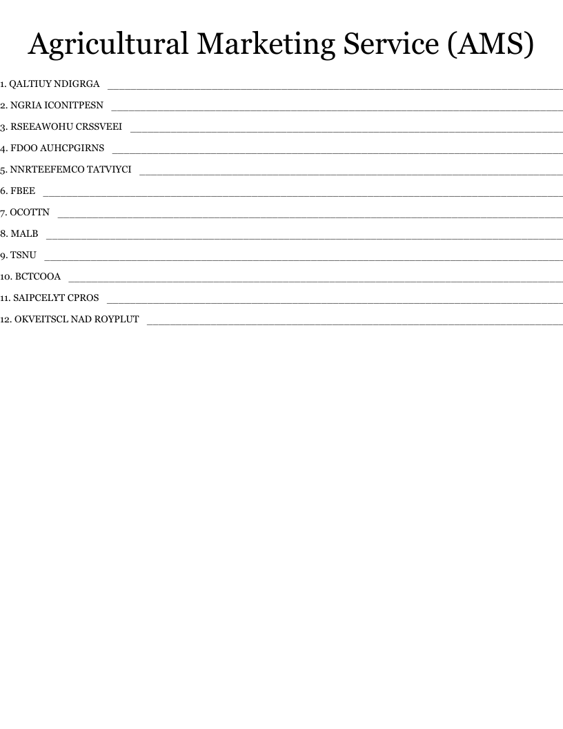 Agricultural Marketing Service (AMS) Word Scramble - WordMint