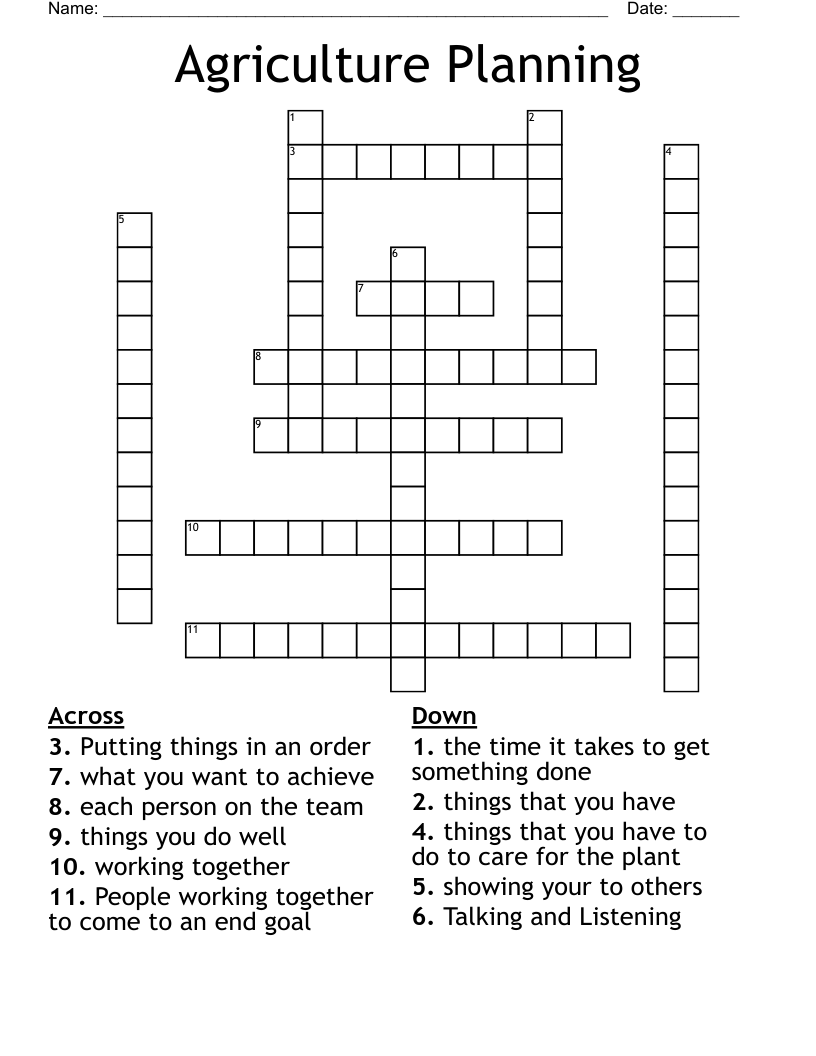 Agriculture Planning Crossword - WordMint