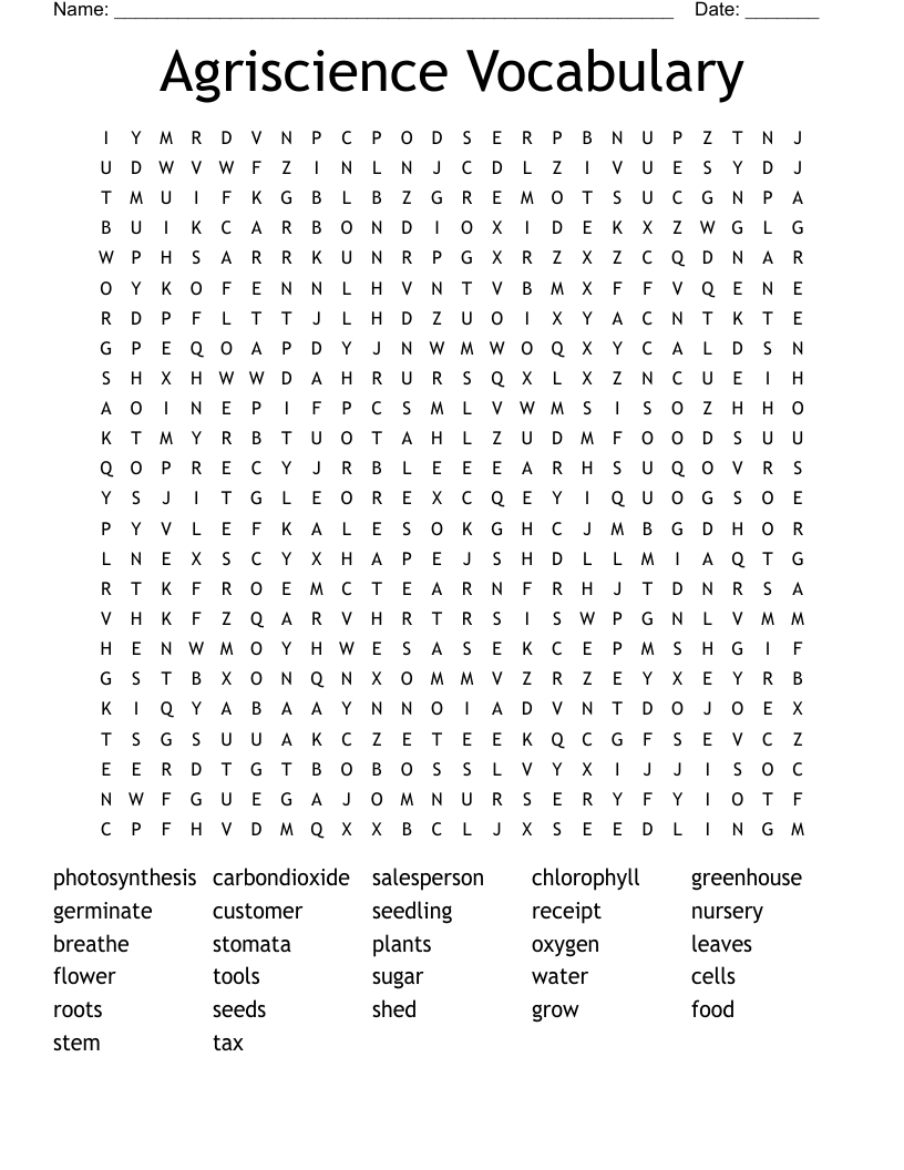 Agriscience Vocabulary Word Search - WordMint