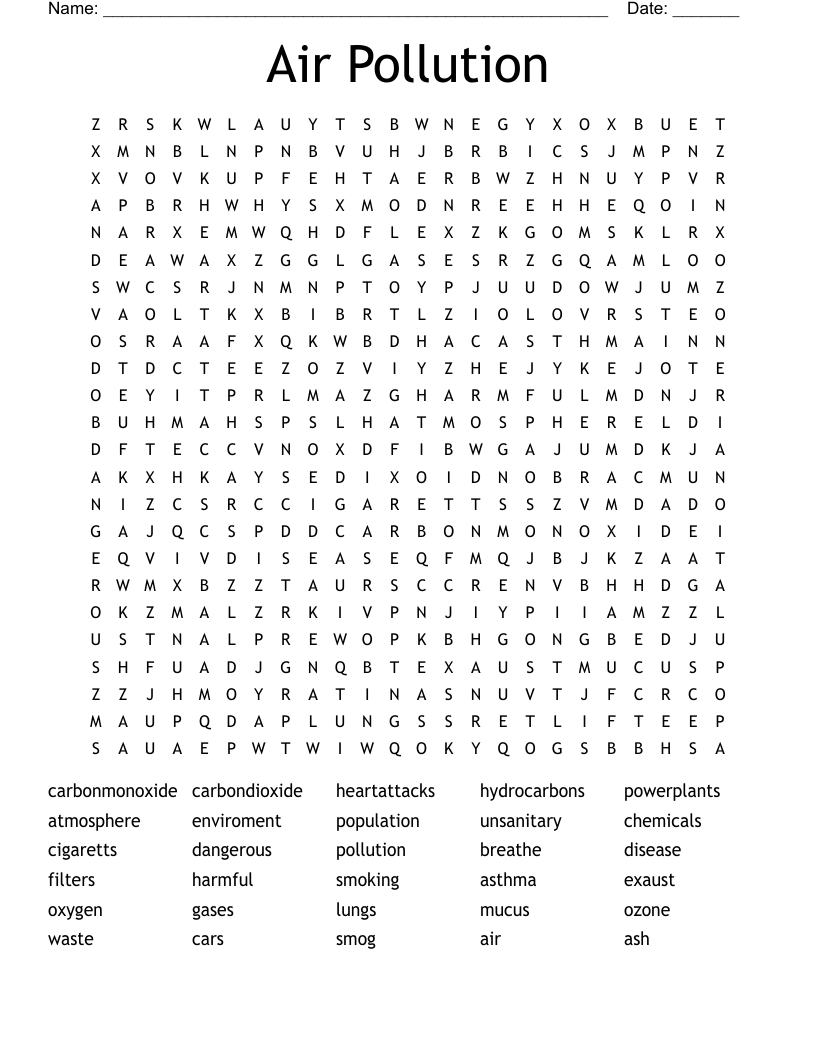 Air Pollution Word Search WordMint