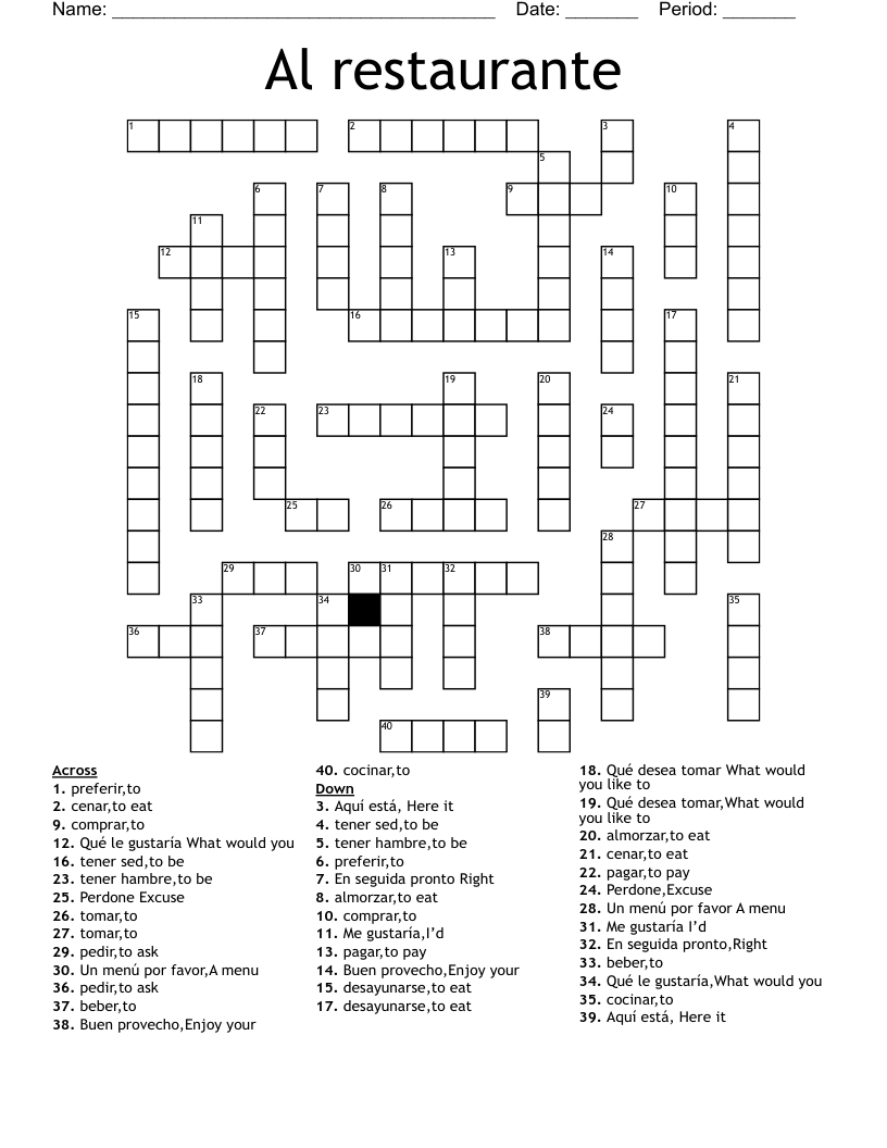 Al restaurante Crossword - WordMint