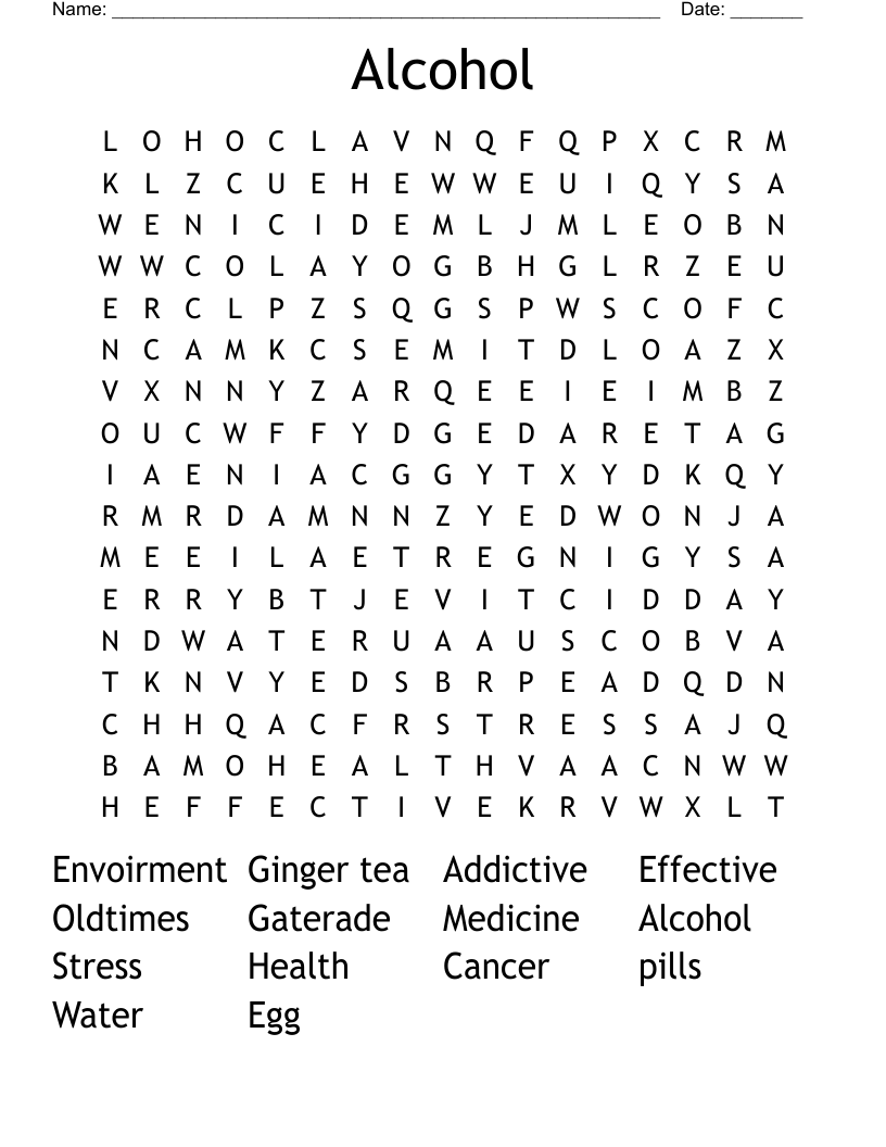 Alcohol Word Search - WordMint