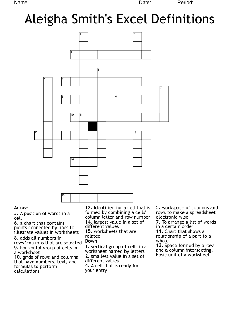 Aleigha Smith s Excel Definitions Crossword WordMint
