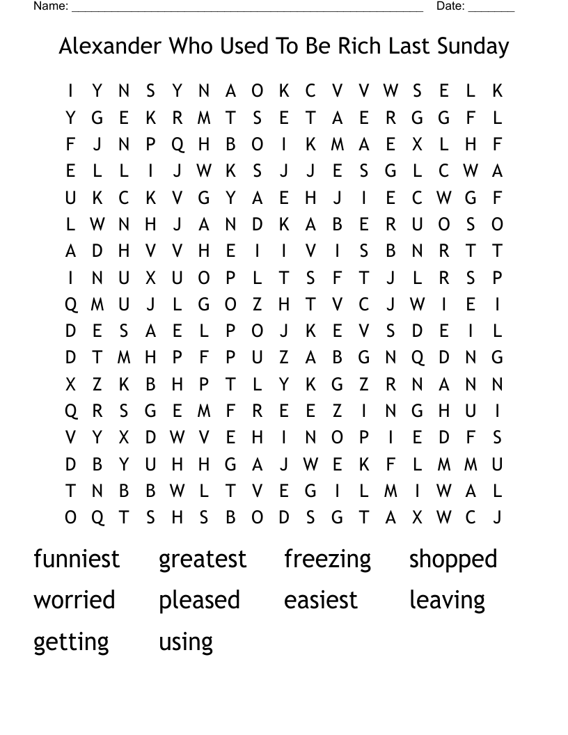 Alexander Who Used To Be Rich Last Sunday Word Search - WordMint