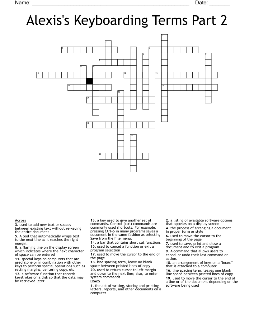 Alexis's Keyboarding Terms Part 2 Crossword - WordMint