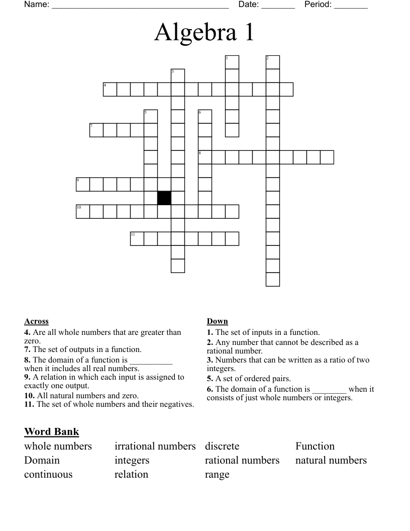 Algebra 1 Crossword - WordMint