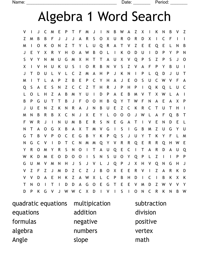 Algebra 1 Word Search - WordMint