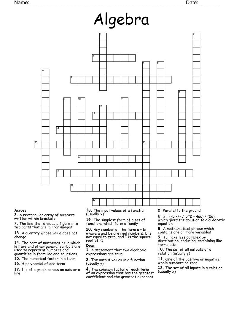 Algebra Crossword WordMint