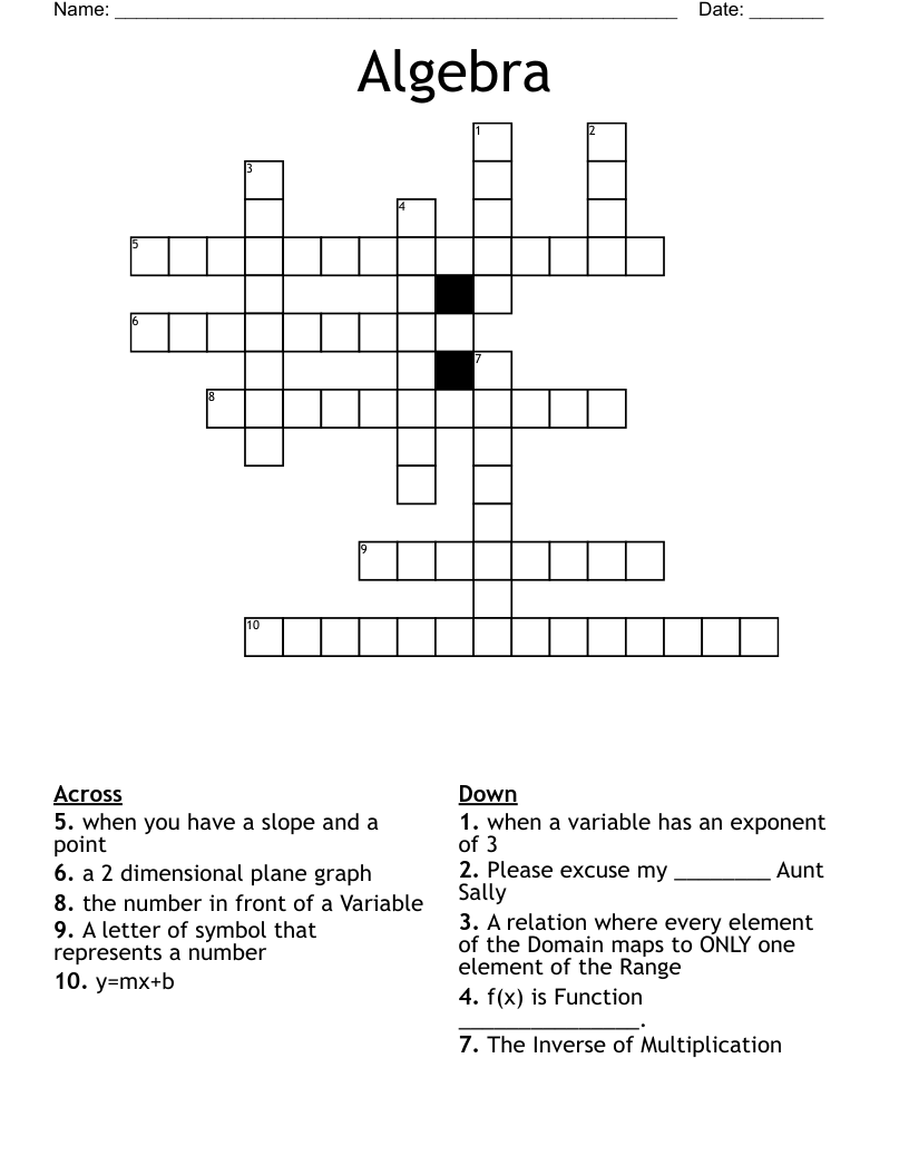 Algebra Crossword - WordMint
