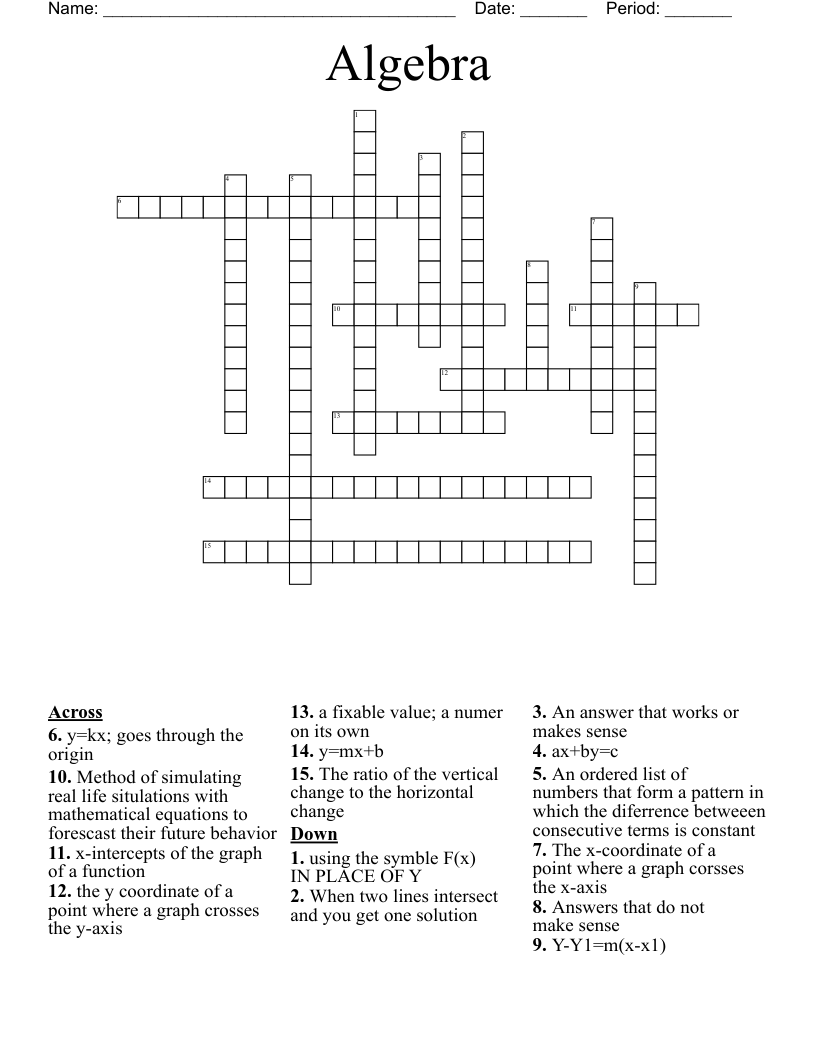 Algebra Crossword WordMint