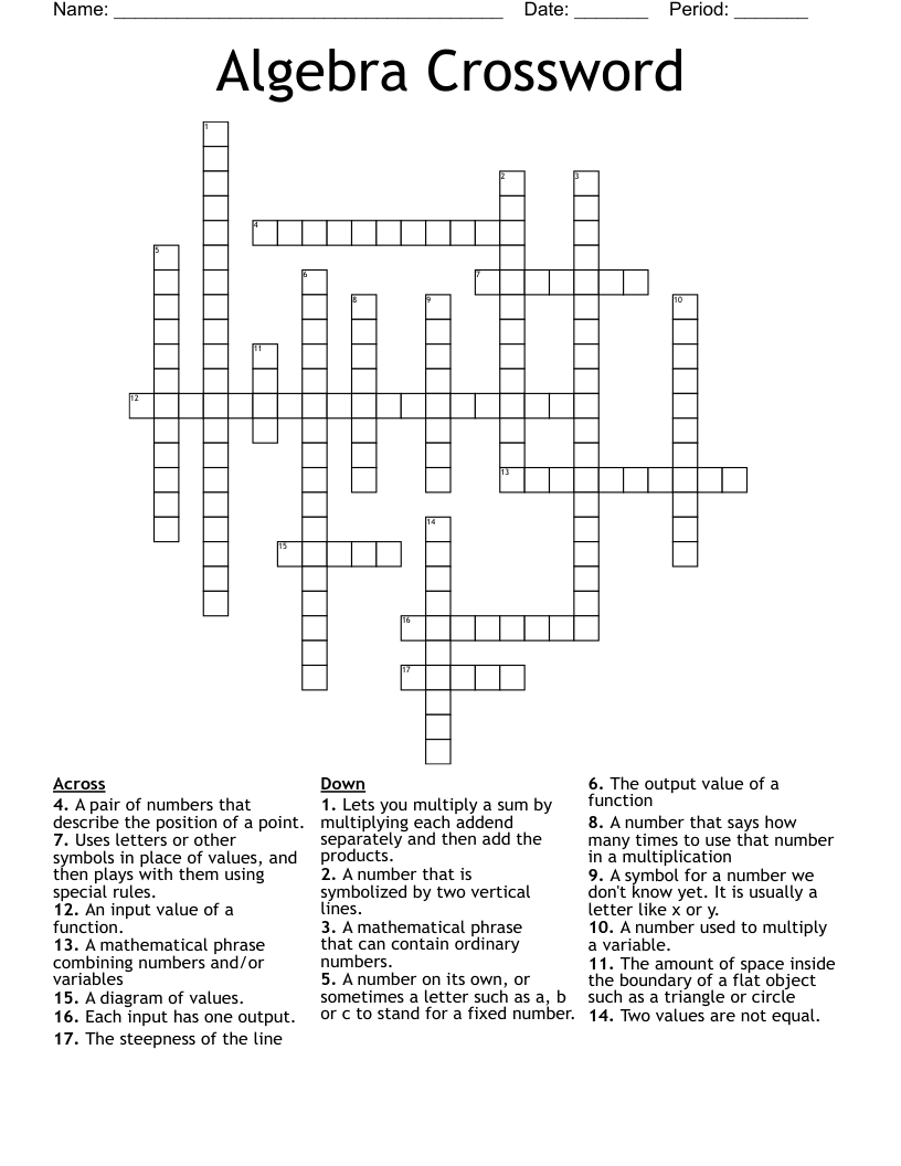 Algebra Crossword - WordMint
