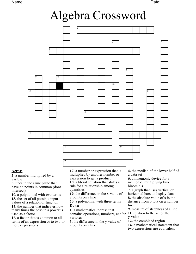 Algebra Crossword WordMint