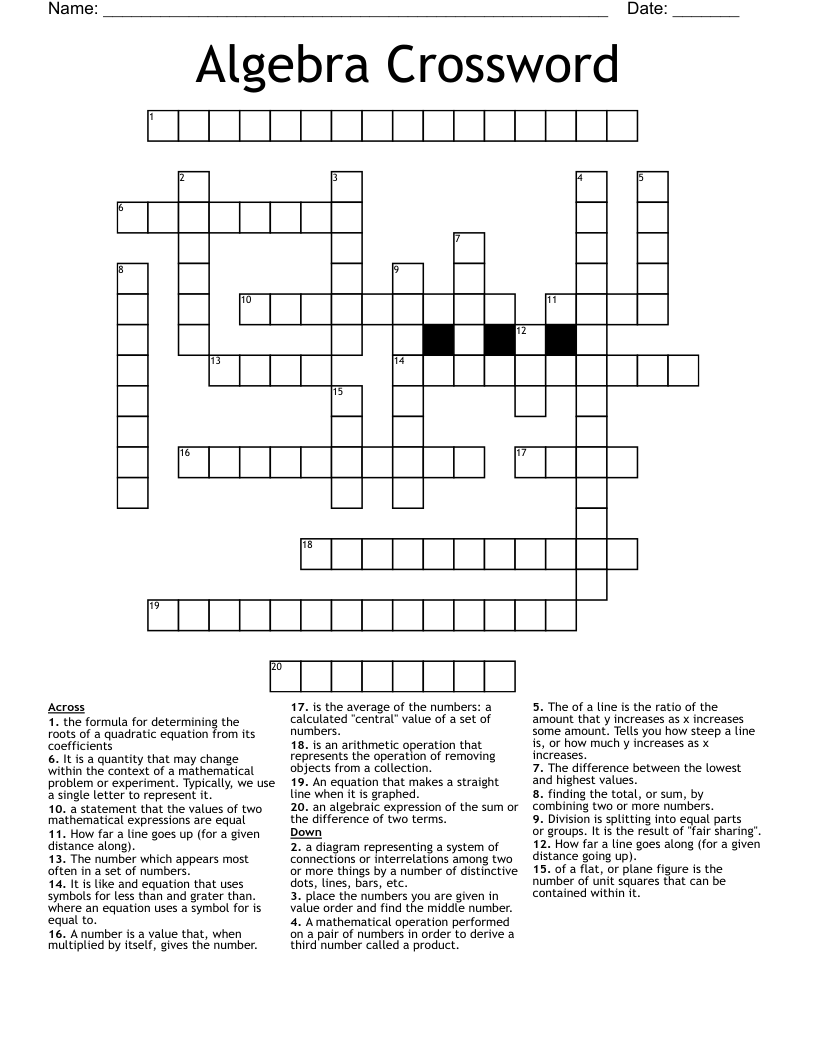 Algebra Crossword - WordMint