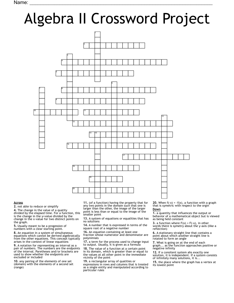 Algebra II Crossword Project - WordMint